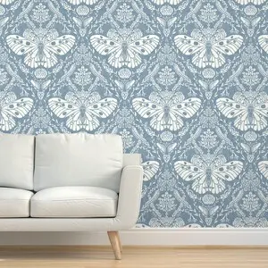 Spoonflower Butterfly Botanical Succulents Modern Damask Custom Pre-pasted Wallpaper