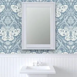 Spoonflower Butterfly Botanical Succulents Modern Damask Custom Pre-pasted Wallpaper