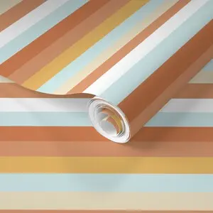 Spoonflower Stripes Coastal Chic Beach House Retro Custom Pre-pasted Wallpaper - Orange