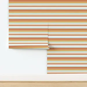 Spoonflower Stripes Coastal Chic Beach House Retro Custom Pre-pasted Wallpaper - Orange
