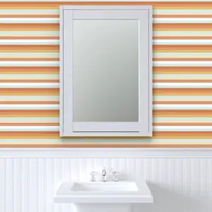 Spoonflower Stripes Coastal Chic Beach House Retro Custom Pre-pasted Wallpaper - Orange