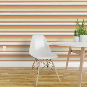 Spoonflower Stripes Coastal Chic Beach House Retro Custom Pre-pasted Wallpaper - Orange