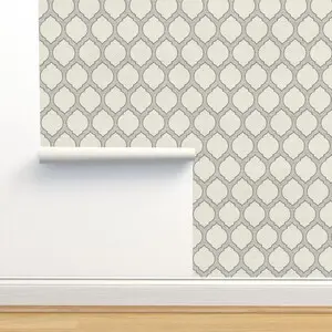 Spoonflower Moroccan Trellis Grey 100% Natural Sisal Grasscloth Wallcovering