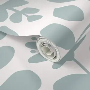 Spoonflower Duck Egg Modern Floral Silhouette Pressed Custom Pre-pasted Wallpaper