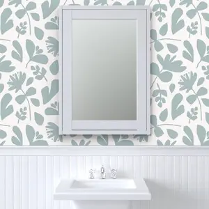 Spoonflower Duck Egg Modern Floral Silhouette Pressed Custom Pre-pasted Wallpaper