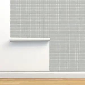 Spoonflower Loose Weave Soft Blue On Cream 100% Natural Sisal Grasscloth Wallcovering - Gray,blue,white