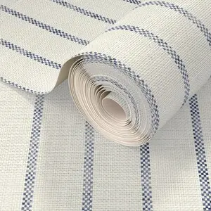 Spoonflower Blue Aegean Simple Ticking Stripe 100% Natural Sisal Grasscloth Wallcovering - Gray,blue