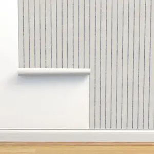 Spoonflower Blue Aegean Simple Ticking Stripe 100% Natural Sisal Grasscloth Wallcovering