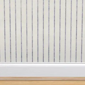 Spoonflower Blue Aegean Simple Ticking Stripe 100% Natural Sisal Grasscloth Wallcovering