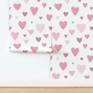 Spoonflower Love Heart Pastel Custom Pre-pasted Wallpaper - Pink