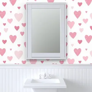 Spoonflower Love Heart Pastel Custom Pre-pasted Wallpaper - Pink
