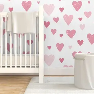 Spoonflower Love Heart Pastel Custom Pre-pasted Wallpaper - Pink
