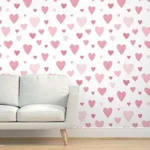 Spoonflower Love Heart Pastel Custom Pre-pasted Wallpaper - Pink