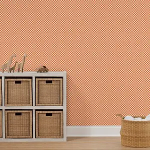 Spoonflower Bright Bold Summer Checker Tangerine Custom Pre-pasted Wallpaper