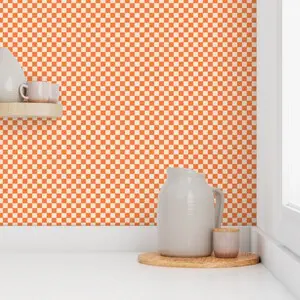 Spoonflower Bright Bold Summer Checker Tangerine Custom Pre-pasted Wallpaper