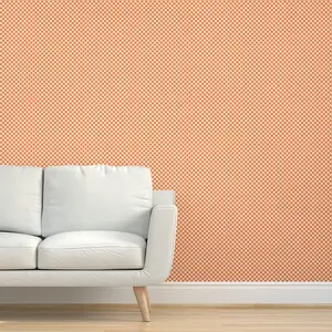 Spoonflower Bright Bold Summer Checker Tangerine Custom Pre-pasted Wallpaper - Orange