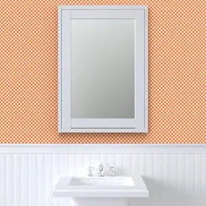 Spoonflower Bright Bold Summer Checker Tangerine Custom Pre-pasted Wallpaper - Orange