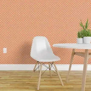 Spoonflower Bright Bold Summer Checker Tangerine Custom Pre-pasted Wallpaper - Orange