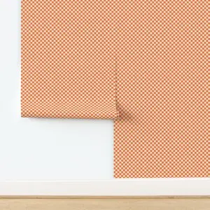 Spoonflower Bright Bold Summer Checker Tangerine Custom Pre-pasted Wallpaper - Orange