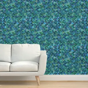 Spoonflower Peacock Mermaid Scales 100% Natural Sisal Grasscloth Wallcovering