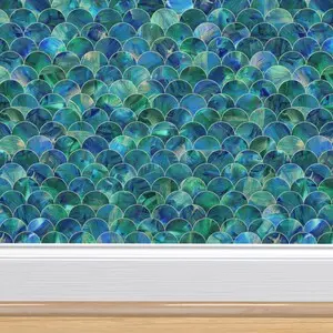 Spoonflower Peacock Mermaid Scales 100% Natural Sisal Grasscloth Wallcovering