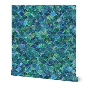 Spoonflower Peacock Mermaid Scales 100% Natural Sisal Grasscloth Wallcovering