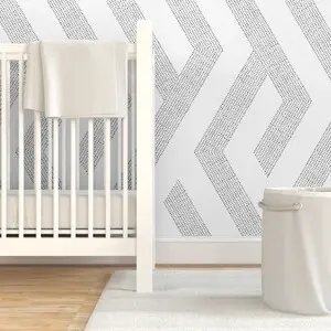 Spoonflower Minimal Zigzag Black And Graphic Lines Custom Pre-pasted Wallpaper