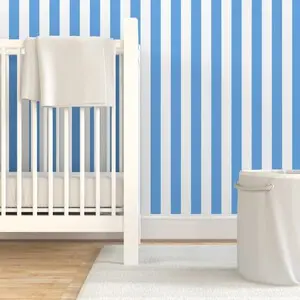 Spoonflower Coastal Beach Blue Cabana Hut Tent Stripes Custom Pre-pasted Wallpaper