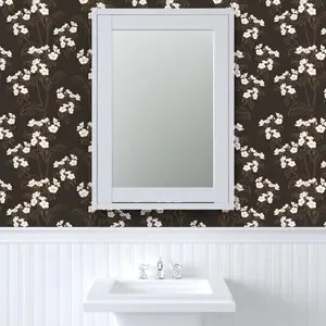Spoonflower Dark Floral Timeless Classic Botanical Custom Pre-pasted Wallpaper