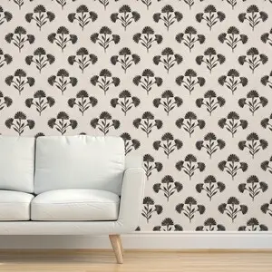 Spoonflower Suri Floral B W 100% Natural Sisal Grasscloth Wallcovering