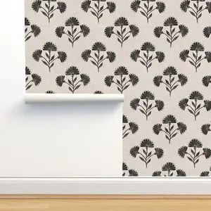 Spoonflower Suri Floral B W 100% Natural Sisal Grasscloth Wallcovering