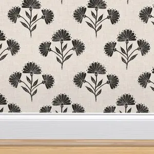 Spoonflower Suri Floral B W 100% Natural Sisal Grasscloth Wallcovering