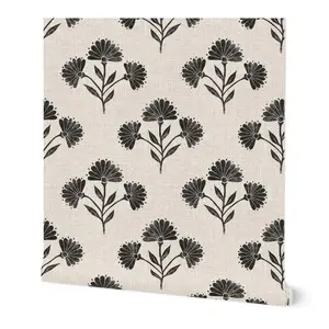 Spoonflower Suri Floral B W 100% Natural Sisal Grasscloth Wallcovering