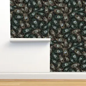 Spoonflower Peacock Feathers 100% Natural Sisal Grasscloth Wallcovering