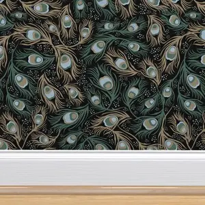 Spoonflower Peacock Feathers 100% Natural Sisal Grasscloth Wallcovering