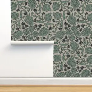 Spoonflower Koko Teal 100% Natural Sisal Grasscloth Wallcovering