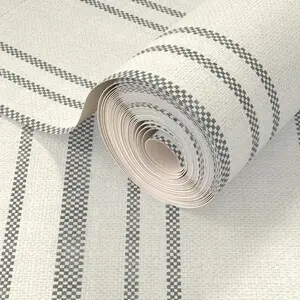 Spoonflower Aegean Multi Ticking Stripe Grey 100% Natural Sisal Grasscloth Wallcovering Gray,green