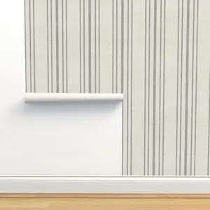Spoonflower Aegean Multi Ticking Stripe Grey 100% Natural Sisal Grasscloth Wallcovering - Gray,green