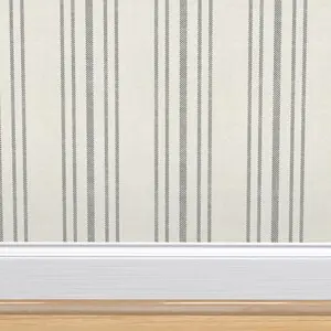 Spoonflower Aegean Multi Ticking Stripe Grey 100% Natural Sisal Grasscloth Wallcovering - Gray,green