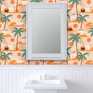 Spoonflower Retro Cats Sunset Whimsical Beach Sunglasses Custom Pre-pasted Wallpaper