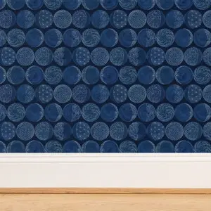 Spoonflower Sashiko Moon Japan Hawaii Outer Space 100% Natural Sisal Grasscloth Wallcovering