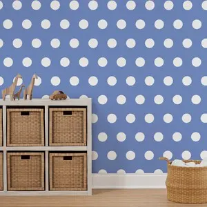 Spoonflower Bright Polka Dots Costal Beach Whimsical Custom Pre-pasted Wallpaper - Blue