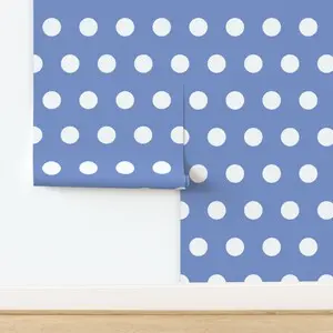 Spoonflower Bright Polka Dots Costal Beach Whimsical Custom Pre-pasted Wallpaper - Blue