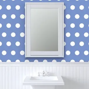 Spoonflower Bright Polka Dots Costal Beach Whimsical Custom Pre-pasted Wallpaper - Blue