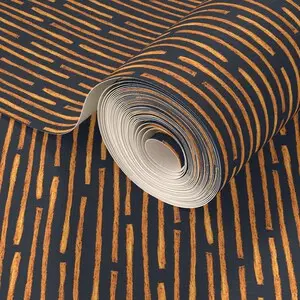 Spoonflower Batik Vertical Stripes Copper And Gold On Navy 100% Natural Sisal Grasscloth Wallcovering Brown,blue