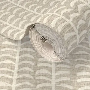 Spoonflower Grass Cloth Vine In Taupe Beige Neutral 100% Natural Sisal Grasscloth Wallcovering - White,gray