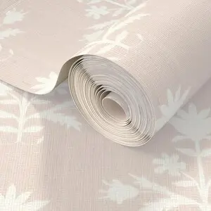 Spoonflower Tulip Indienne Petal Pink White 100% Natural Sisal Grasscloth Wallcovering - Pink,gray