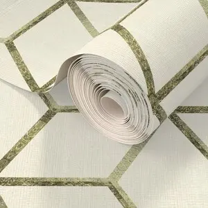 Spoonflower Simply White Hexagon 100% Natural Sisal Grasscloth Wallcovering - Green,gray