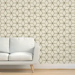 Spoonflower Simply White Hexagon 100% Natural Sisal Grasscloth Wallcovering - Green,gray