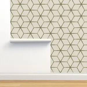 Spoonflower Simply White Hexagon 100% Natural Sisal Grasscloth Wallcovering - Green,gray